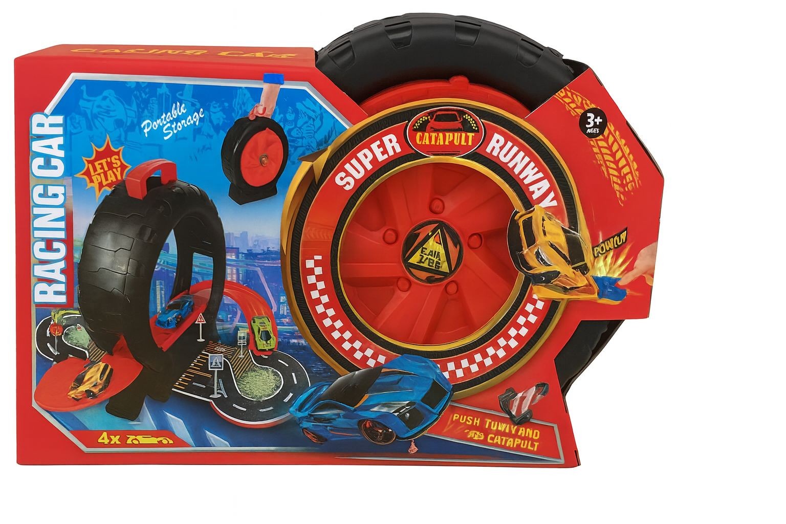 Racing Car Super Runway Catapult Playset – Portable Tyre Track Set ...